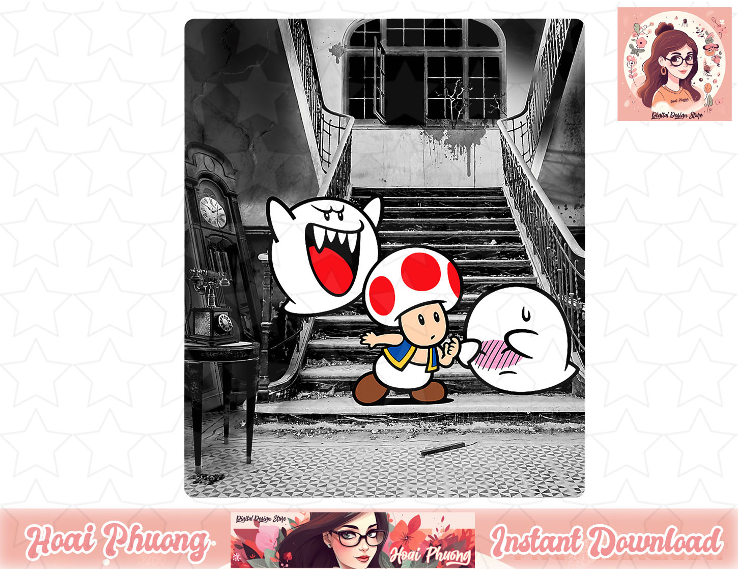 Super Mario Toad And Boo Haunted Mansion Portrait Poster PNG | Inspire ...