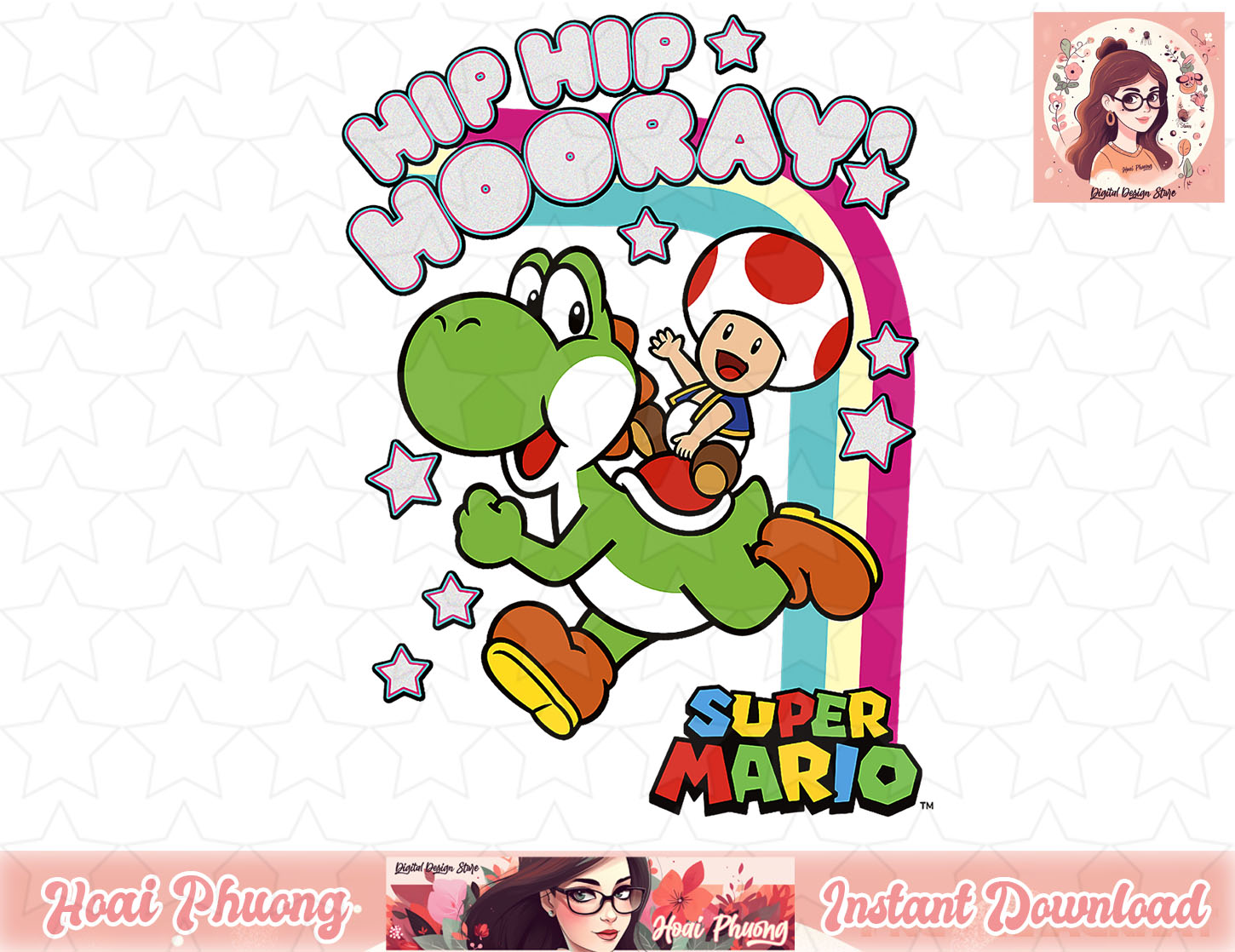 Super Mario Yoshi And Toad Hip Hip Hooray Rainbow PNG Sublim | Inspire ...