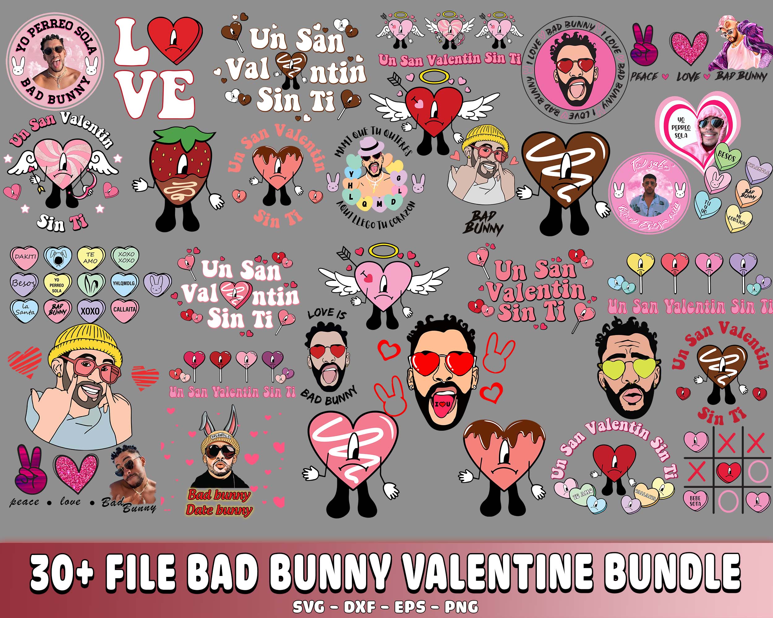 30 file bad bunny valentine bundle svg,bad bunny svg | Inspire Uplift