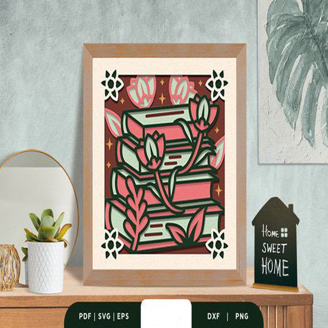 Stack of Books 3D Shadow Box Papercut,Shadow Box Template, P | Inspire ...