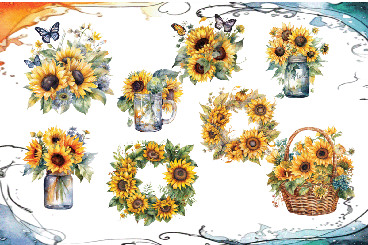 Watercolor Sunflowers Clipart - fall sunflower floral bouque | Inspire ...