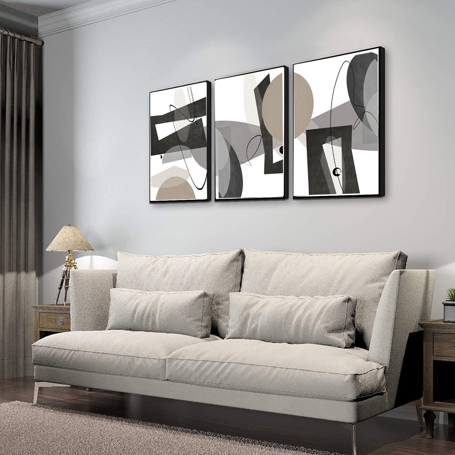 Black Gray Prints, Abstract Painting Set Of 3, Digital Wall | Inspire ...