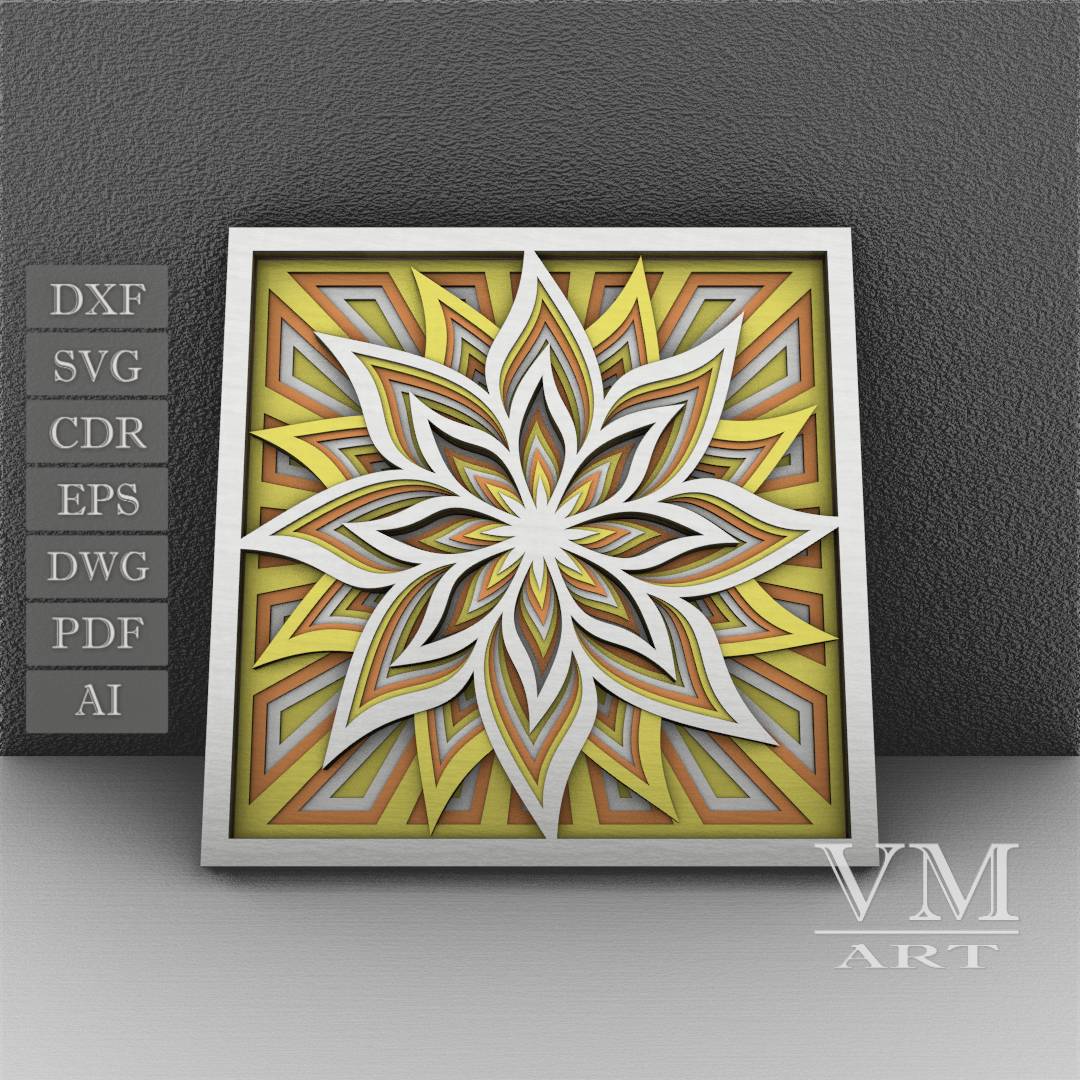 F04 - Layered Flower SVG, 3D Flower Mandala, Laser cut file | Inspire ...