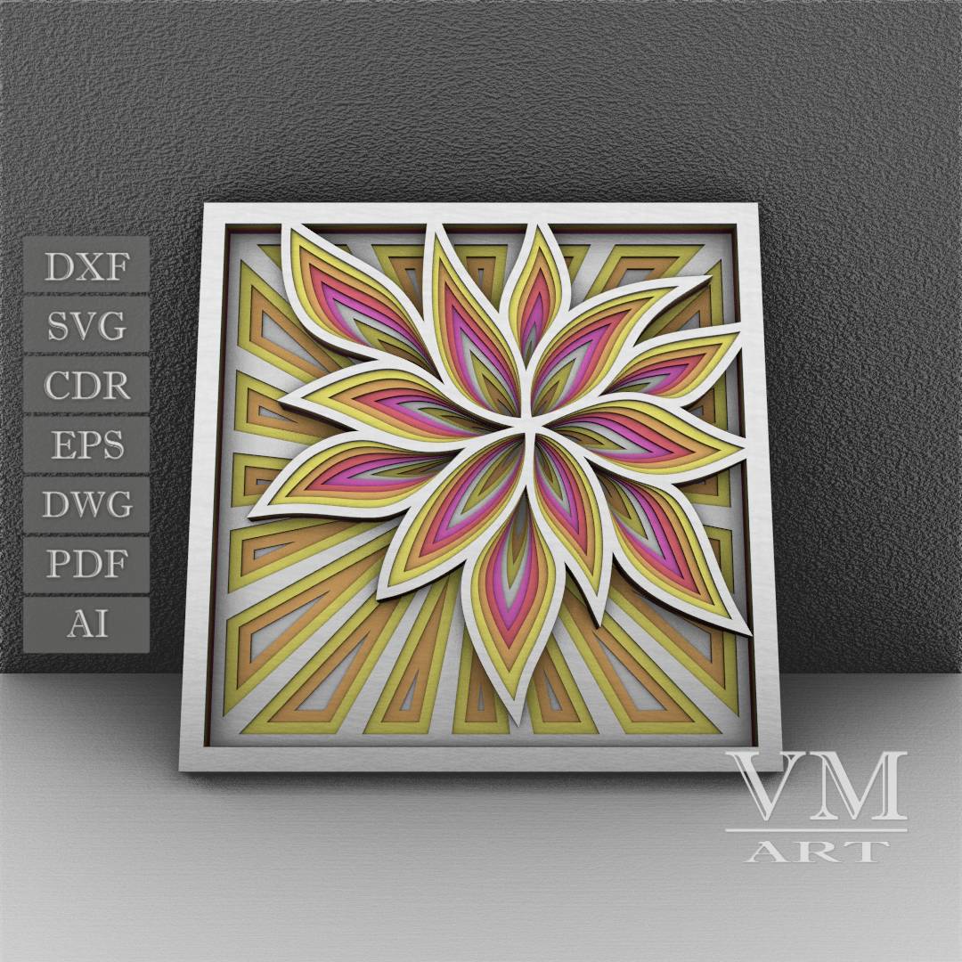 F09 - Layered Flower SVG, 3D Flower Mandala, Laser cut file | Inspire ...