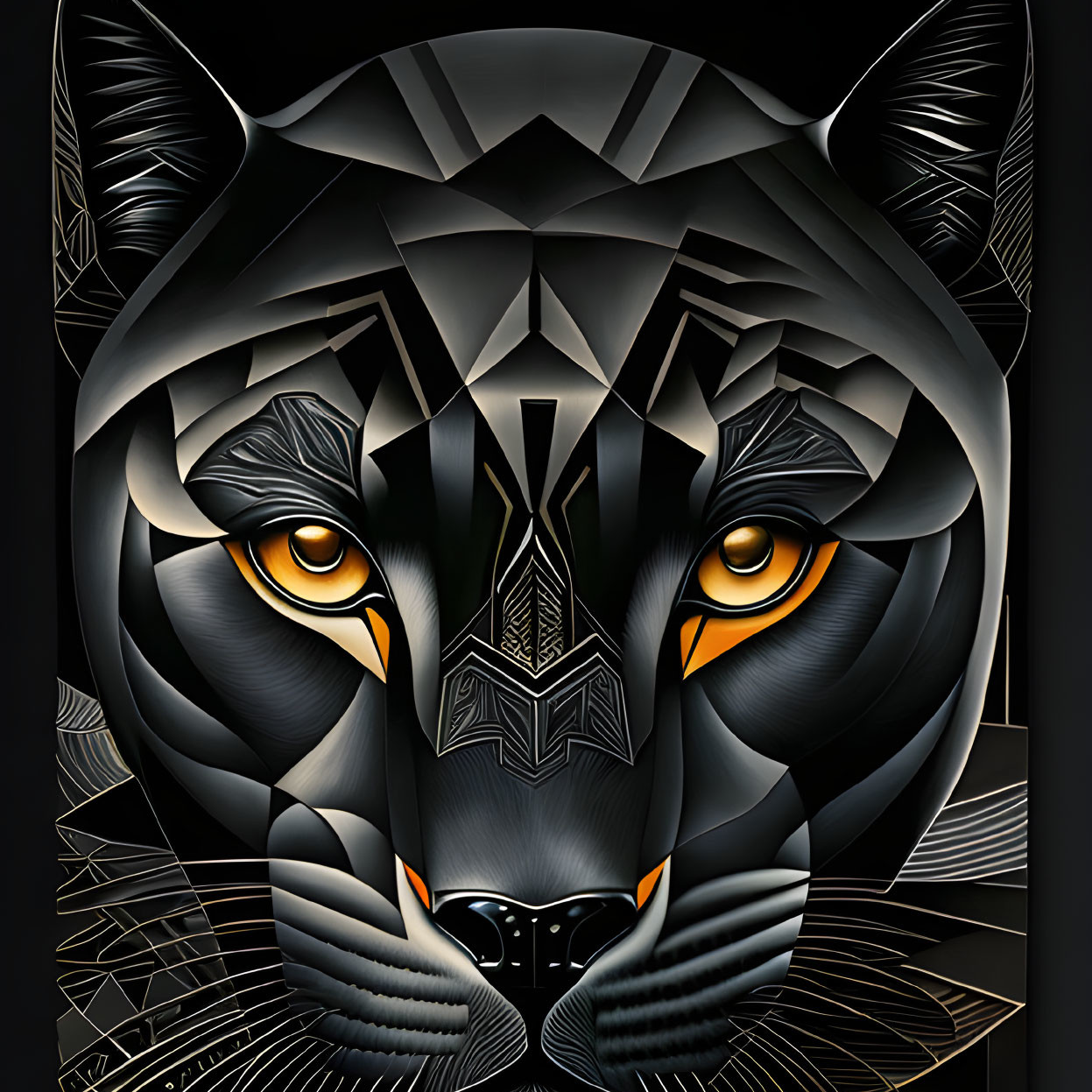 Big Blacky. Black Panther. Abstract cubist drawing. | Inspire Uplift