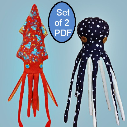 Squid and Octopus toy Pattern & Tutorial PDF Toy sewing patt | Inspire ...