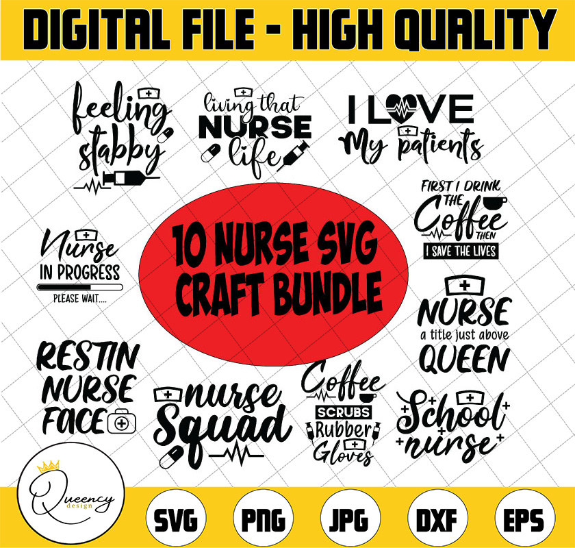 10 Nurse Svg Bundle, Nurse Svg, Nurse Hat Svg, Heartbeat Svg - Inspire ...