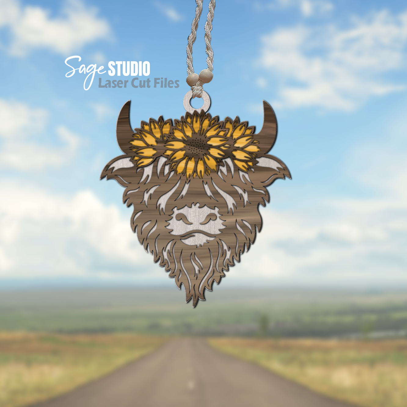 Highland Cow Car Charm SVG Laser Cut Files | Sunflower Svg | - Inspire ...