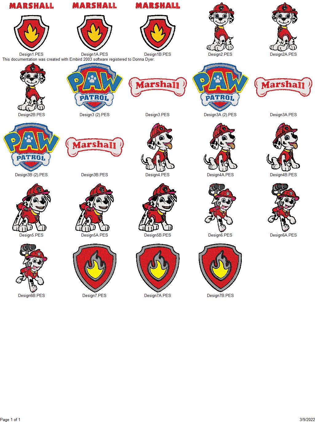 Collection CARTOON CHARACTERS PAW PATROL MARSHAL Embroidery - Inspire ...