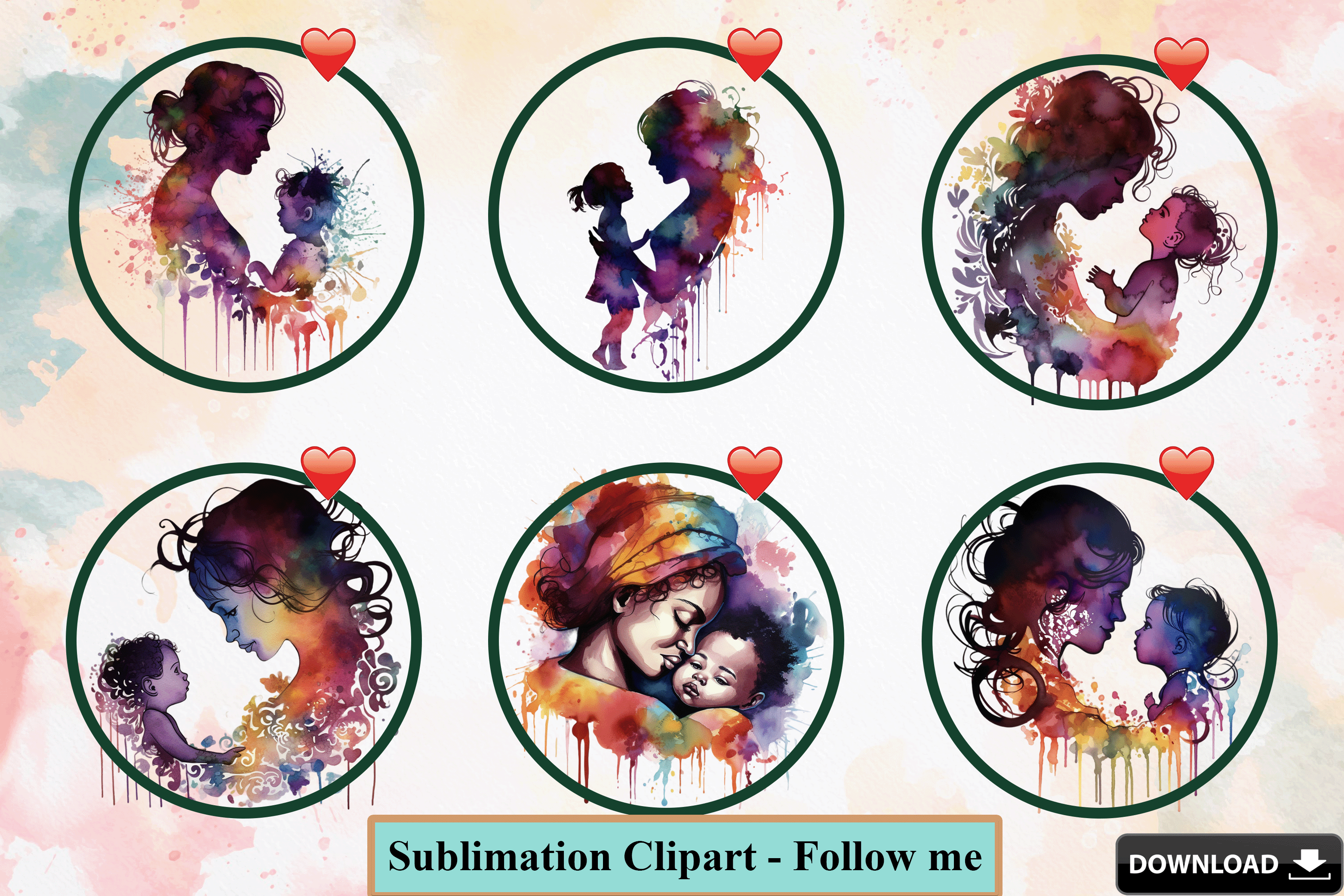 Mother's Day watercolor clipart set mom and baby, love you m - Inspire ...