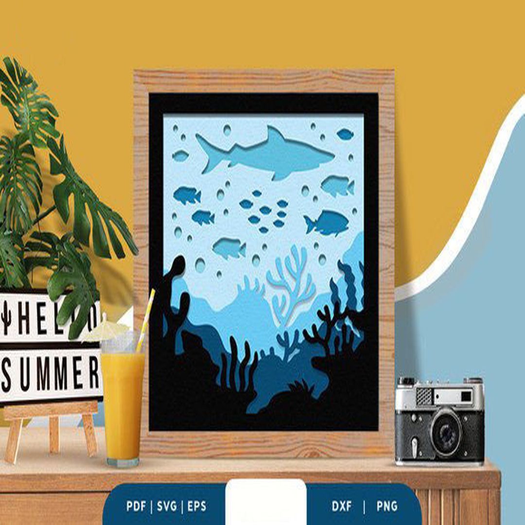 Underwater Life 3D Shadow Box Papercut, Shadow Box Template, | Inspire ...