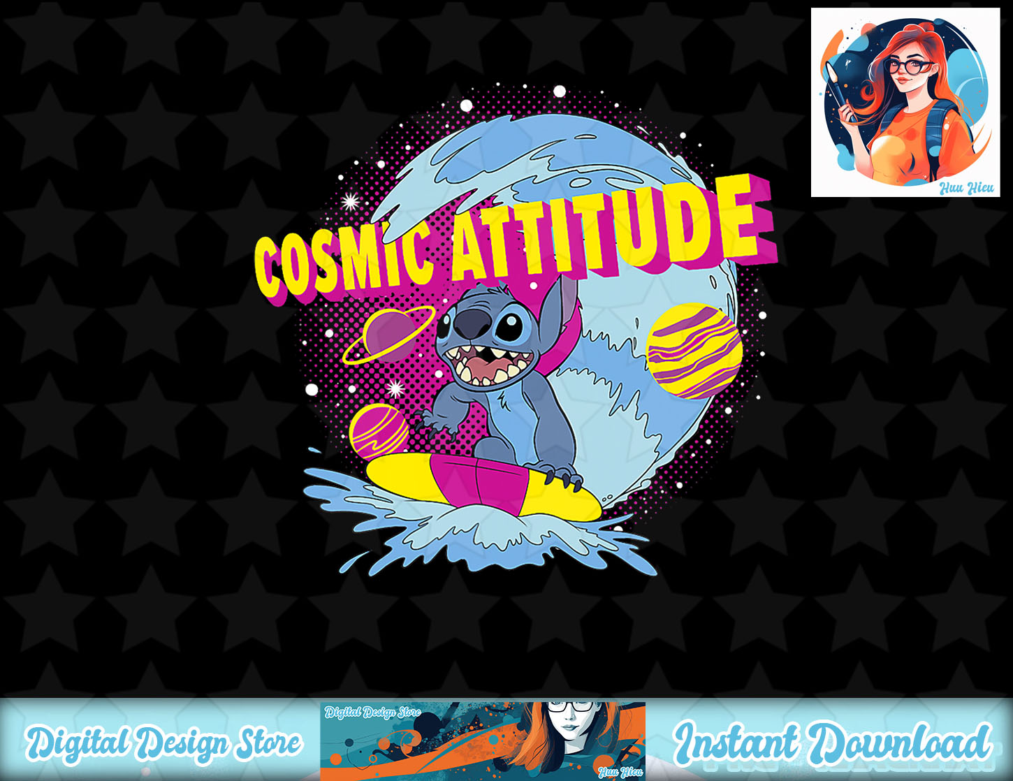 Disney Lilo & Stitch Cosmic Attitude Galactic Surfer Logo T- - Inspire ...