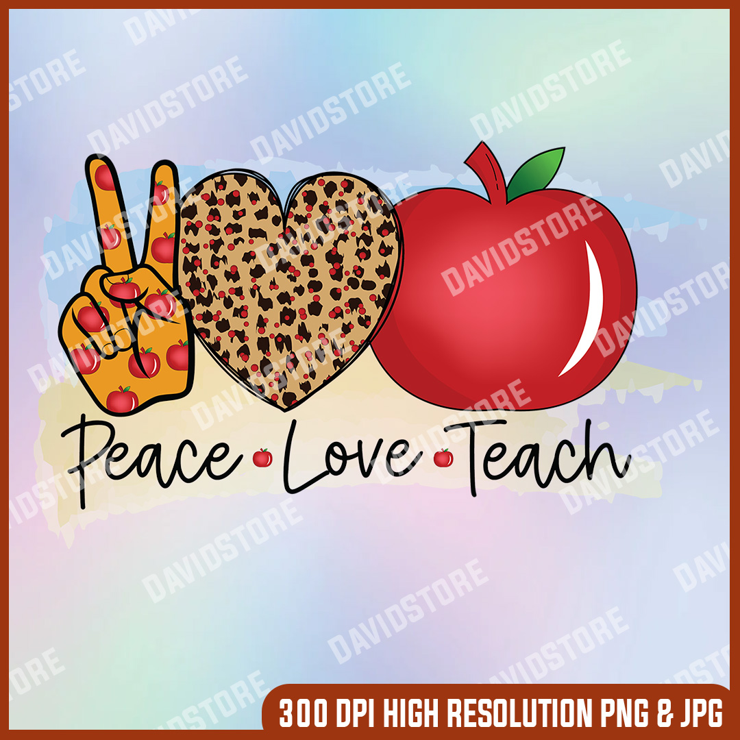 Peace Love Teach PNG, Apple Peace Love Teach PNG, Teal Apple | Inspire ...