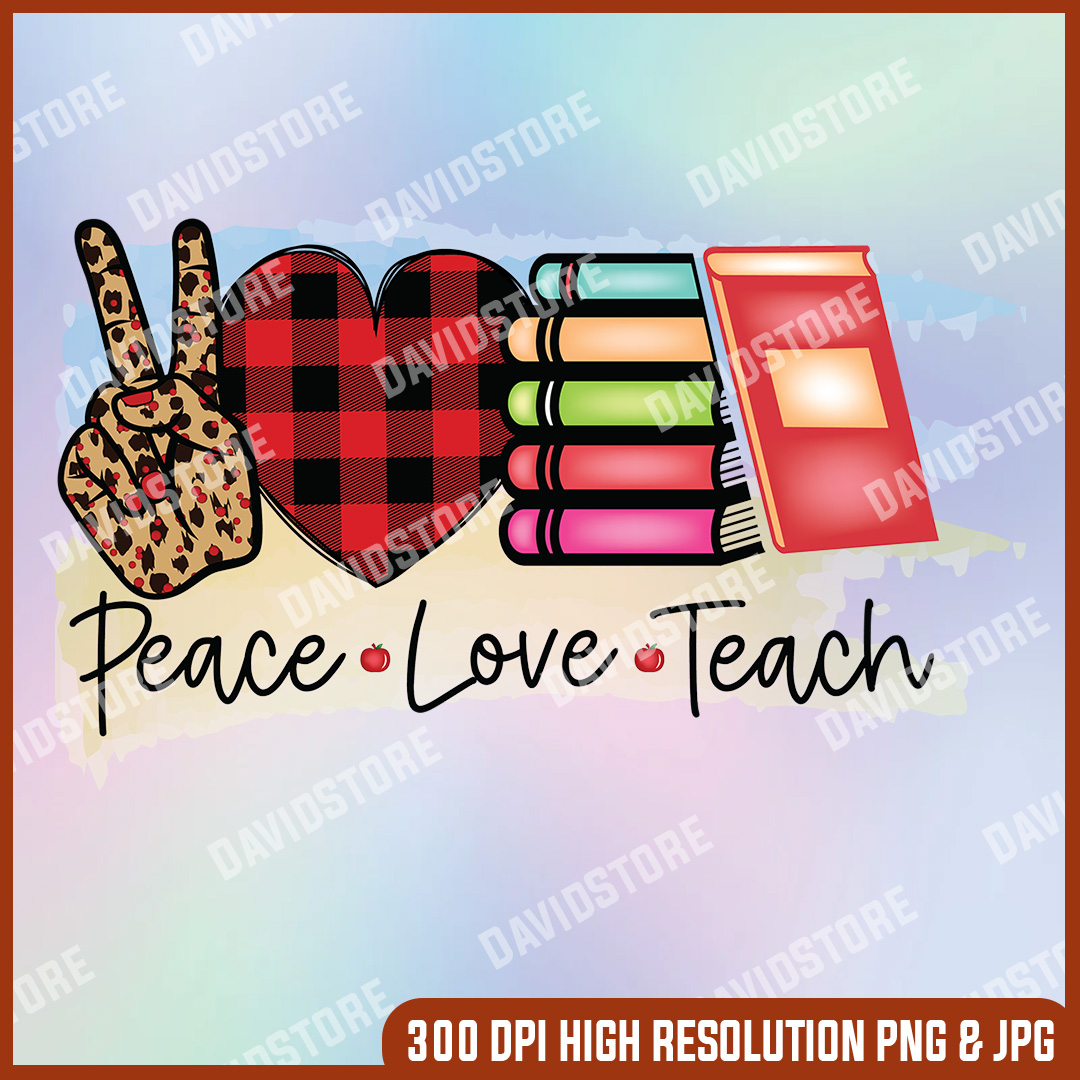 Peace Love Teach PNG, Apple Peace Love Teach PNG, Teal Apple - Inspire ...