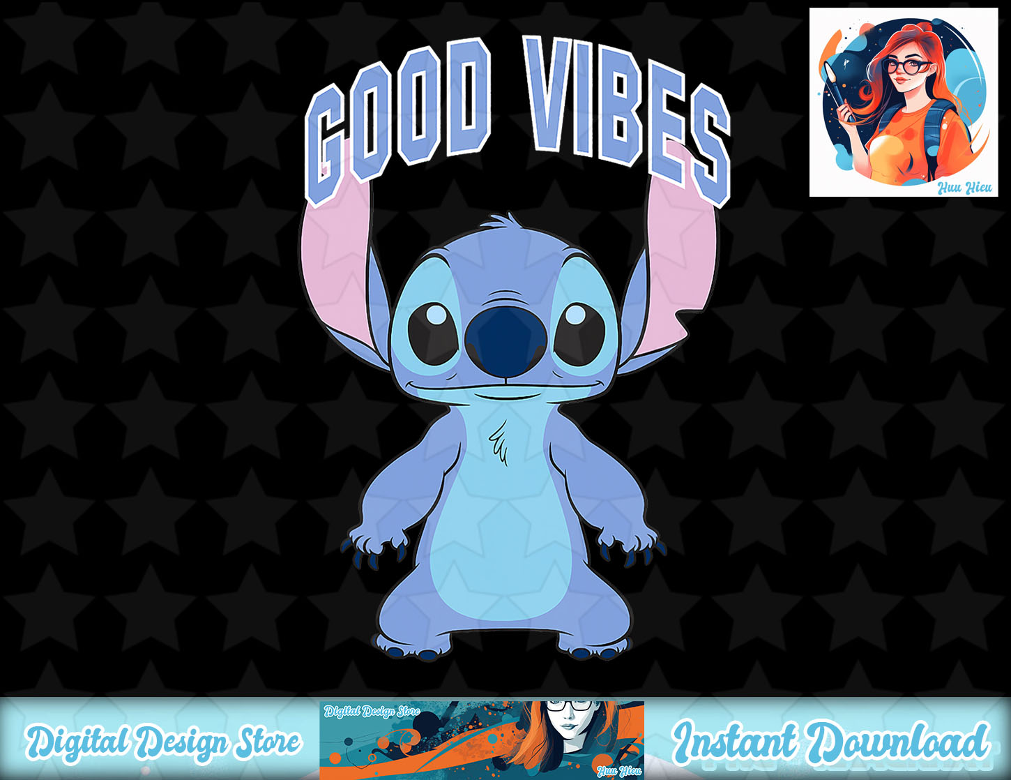 Disney Lilo & Stitch Cute Standing Good Vibes Varsity T-Shir - Inspire ...