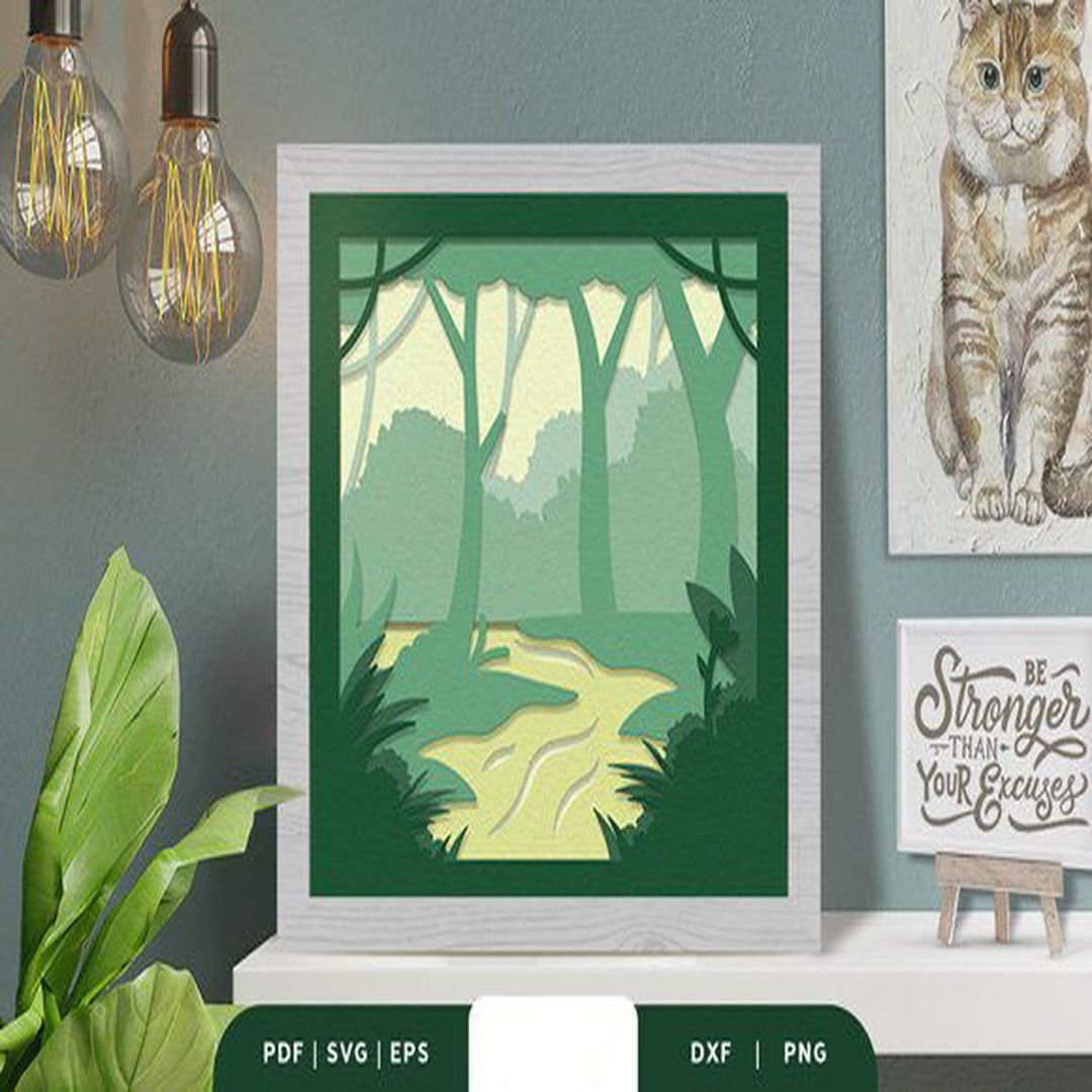 Rain Forest 3D Light Box Paper Cut, Shadow Box Template, Pap - Inspire ...