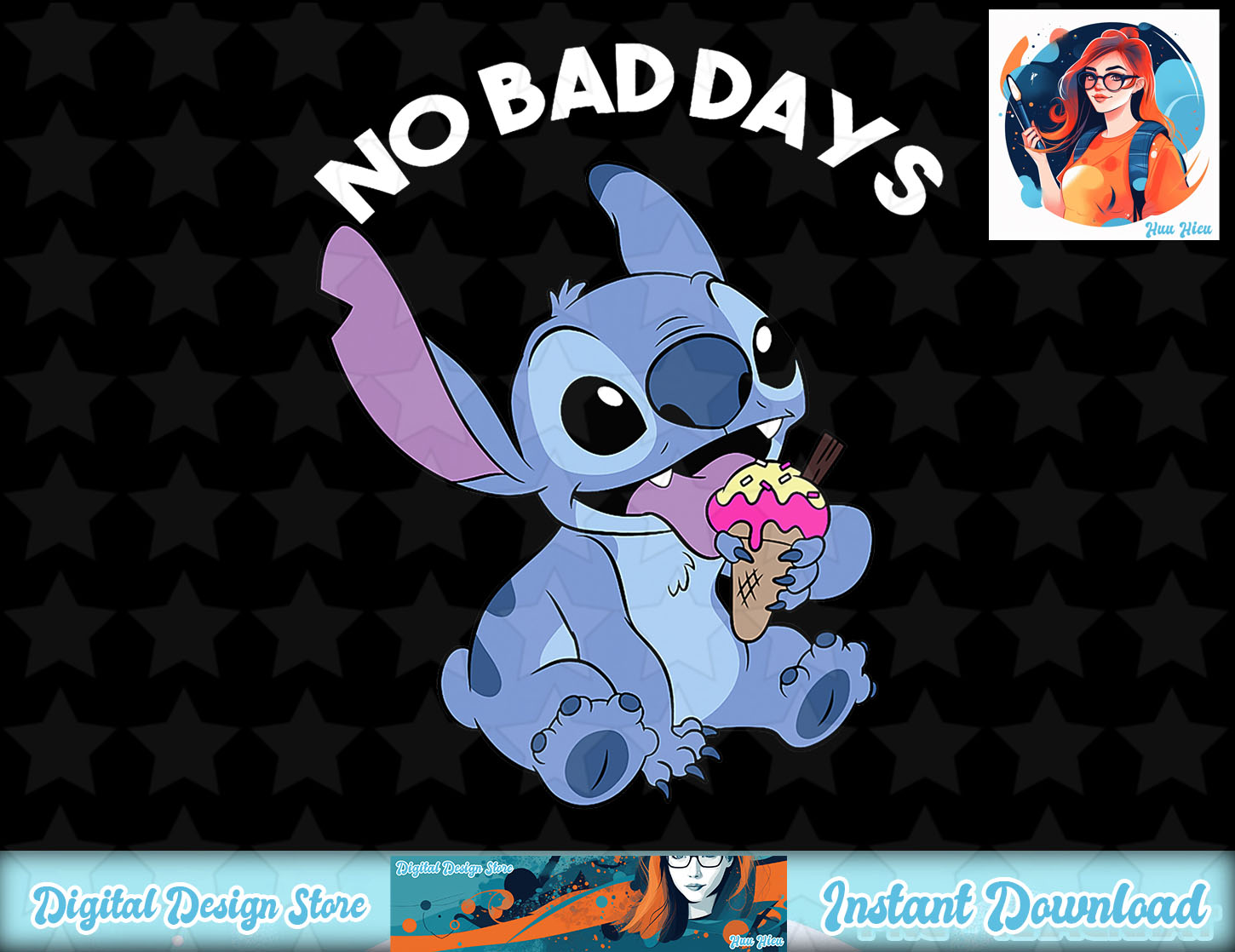 Disney Lilo & Stitch Eating Ice Cream No Bad Days Portrait T - Inspire ...