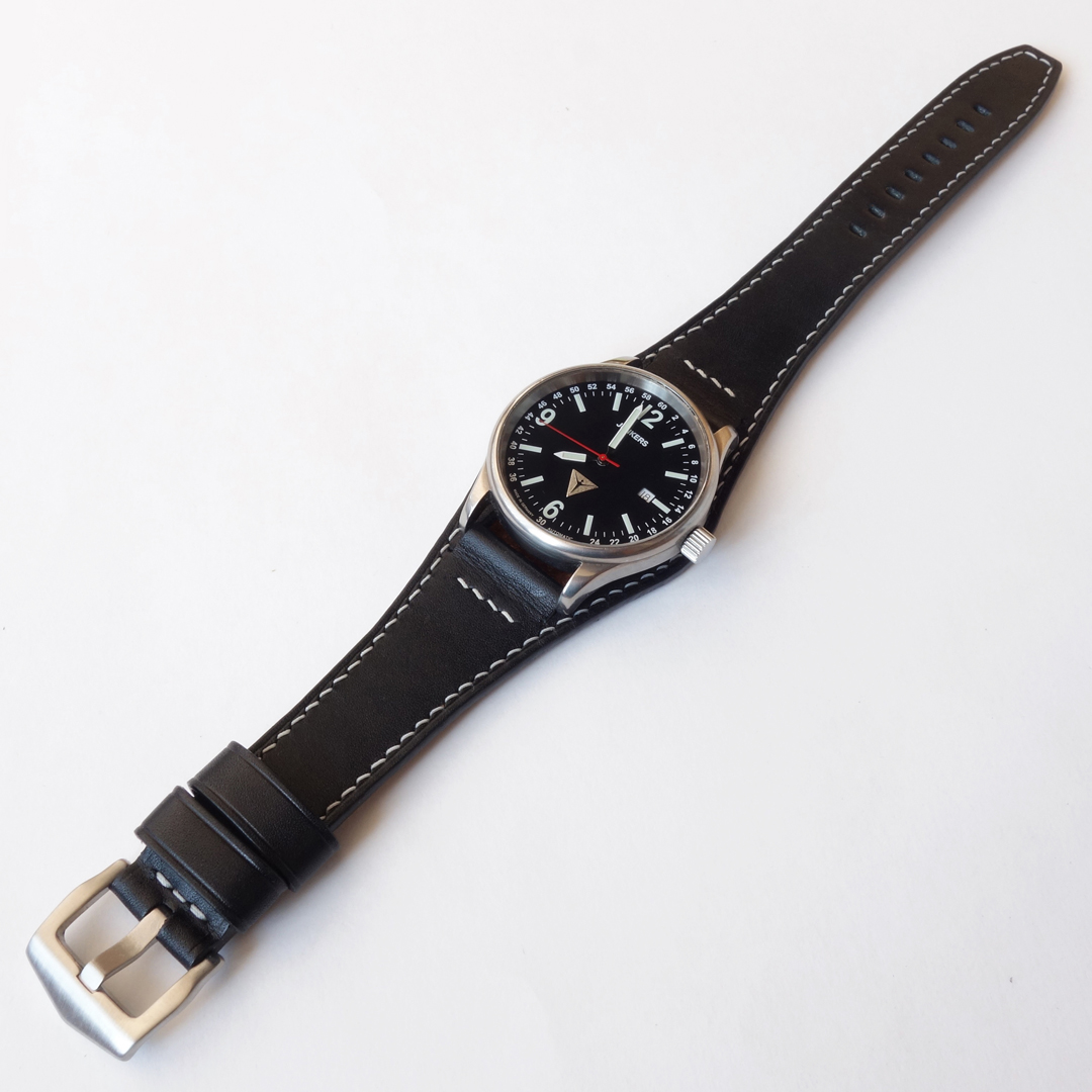 Bund Watch Strap, Black genuine leather, Cuff Band Strap, bu - Inspire ...
