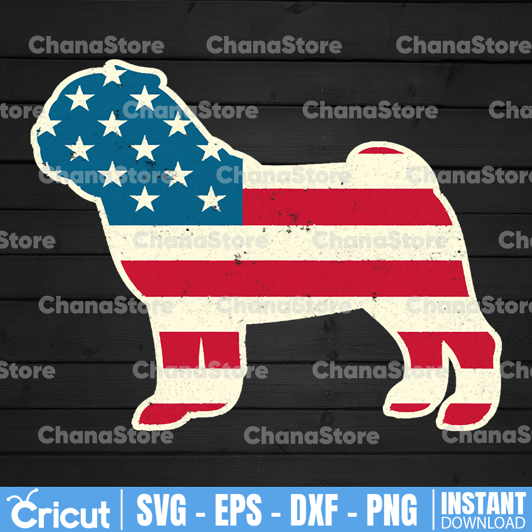 Pug dog, 4th of July, dog with Bandana, Usa Flag, American, | Inspire ...