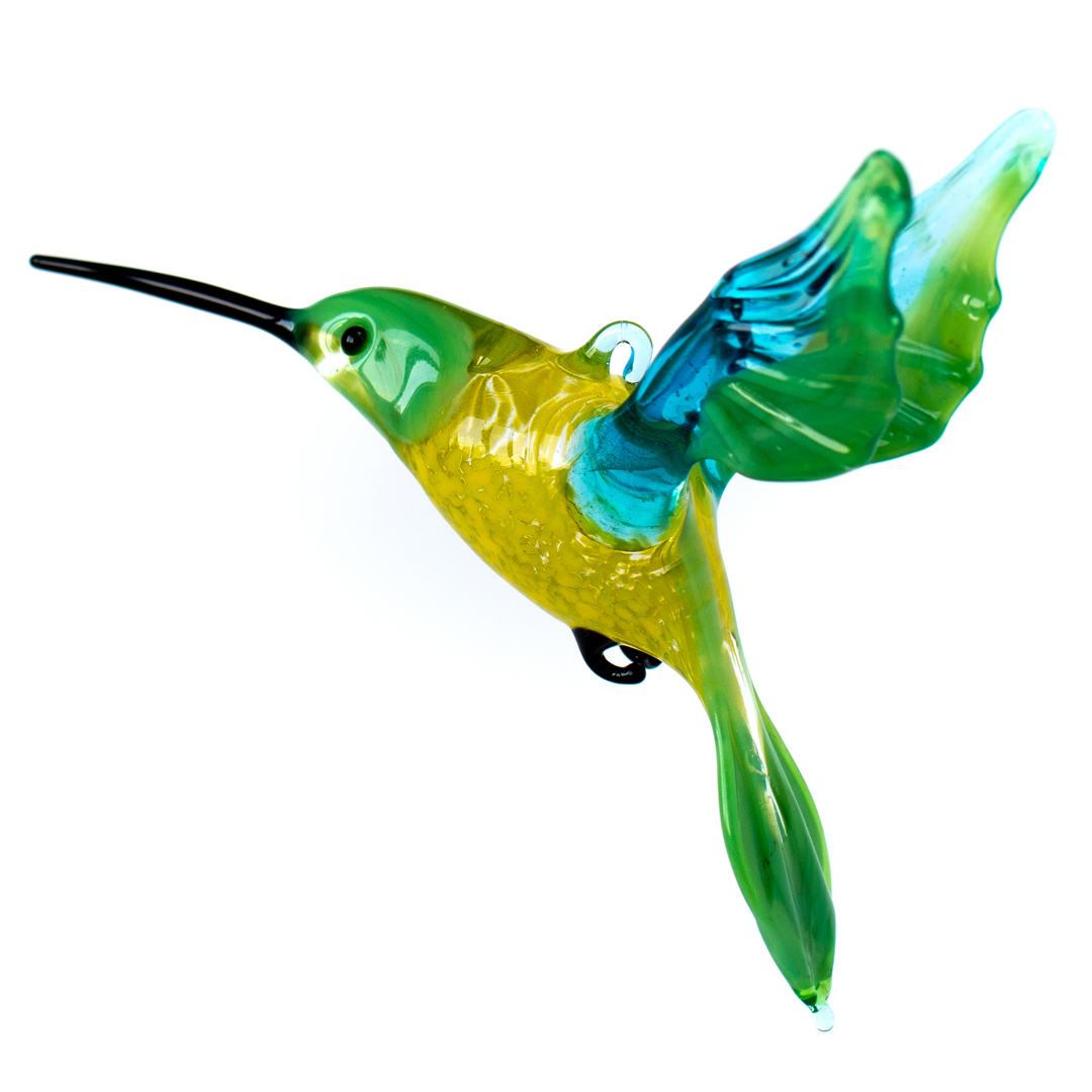 Blown glass hummingbird figurine - Flying green yellow bird - Inspire ...