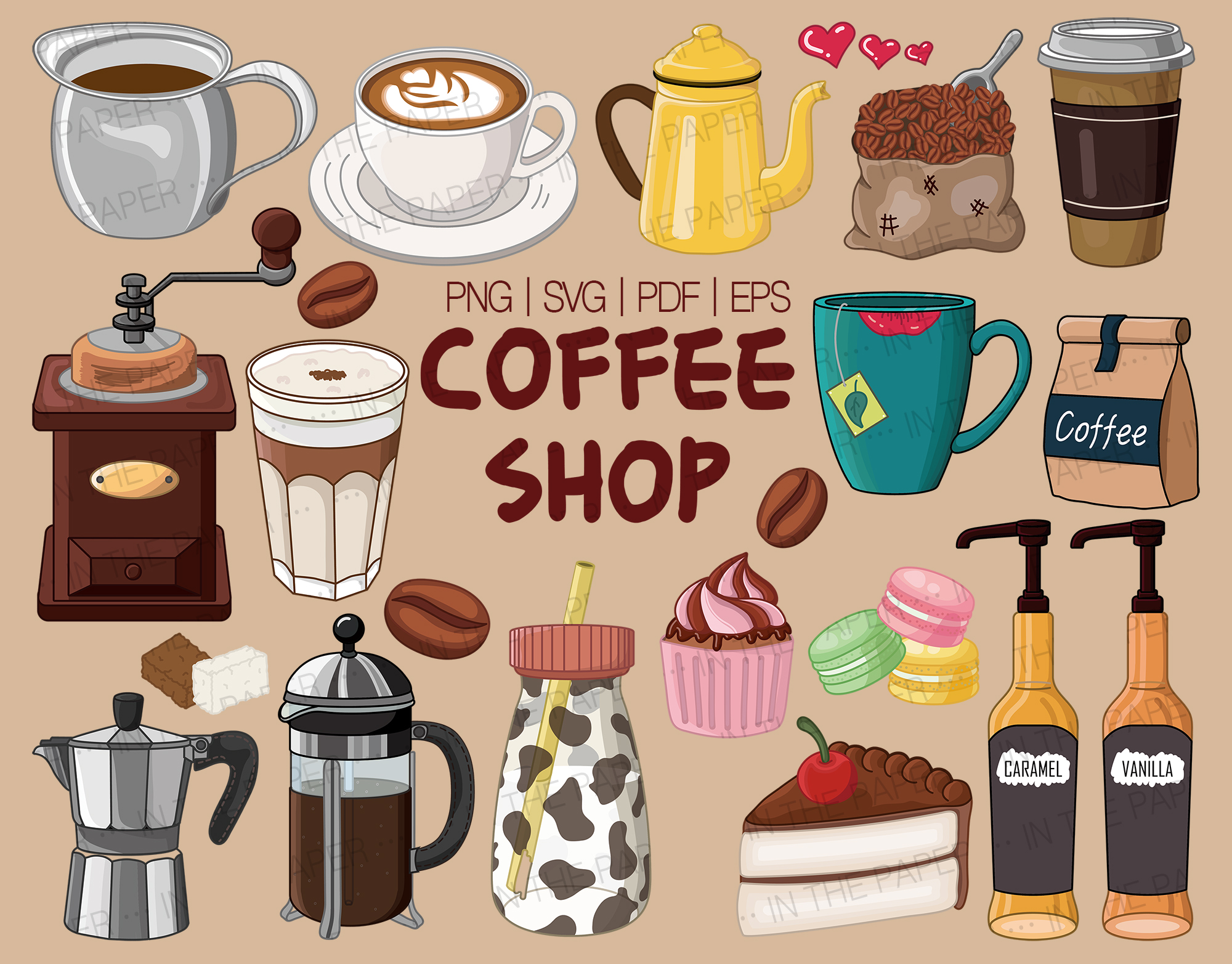 Coffee Shop | Cafe | Milk | Cupcake | Clip art| PNG | SVG | Inspire Uplift