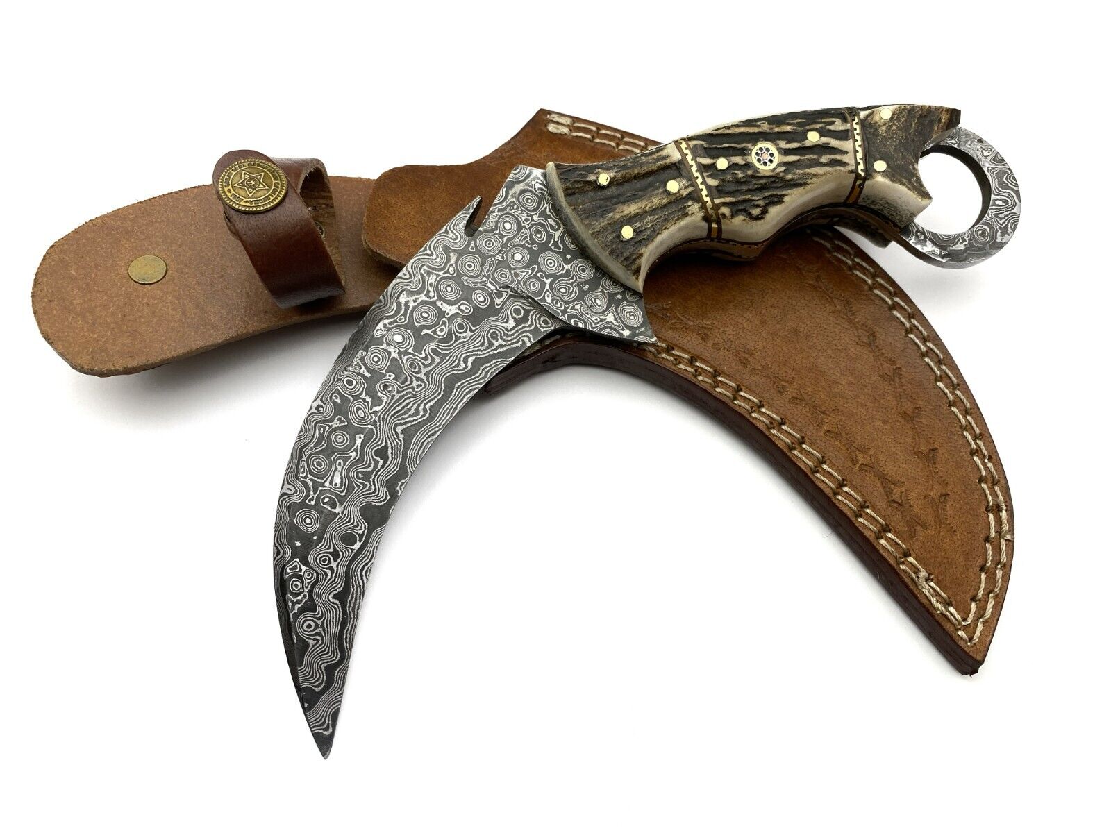 Custom Handmade Damascus Steel Hunting Karambit Knife Stag/A | Inspire ...