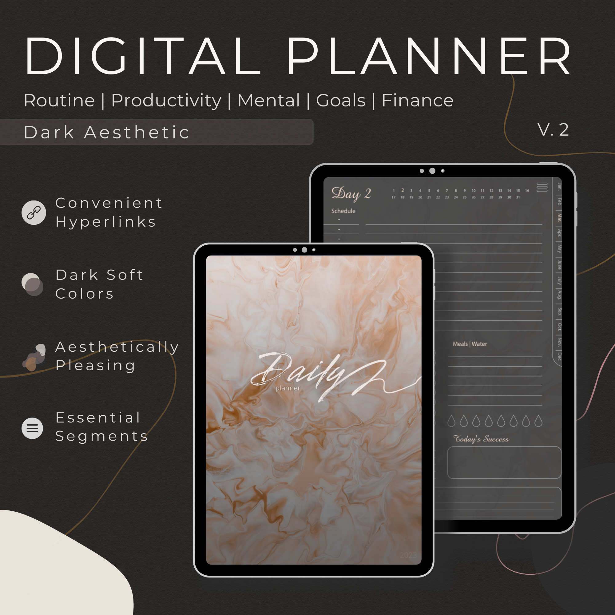Digital planner | dark minimalistic aesthetic planner | year | Inspire ...