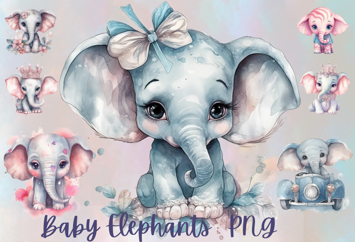 7 Watercolor Baby Elephants Clipart Png - Inspire Uplift