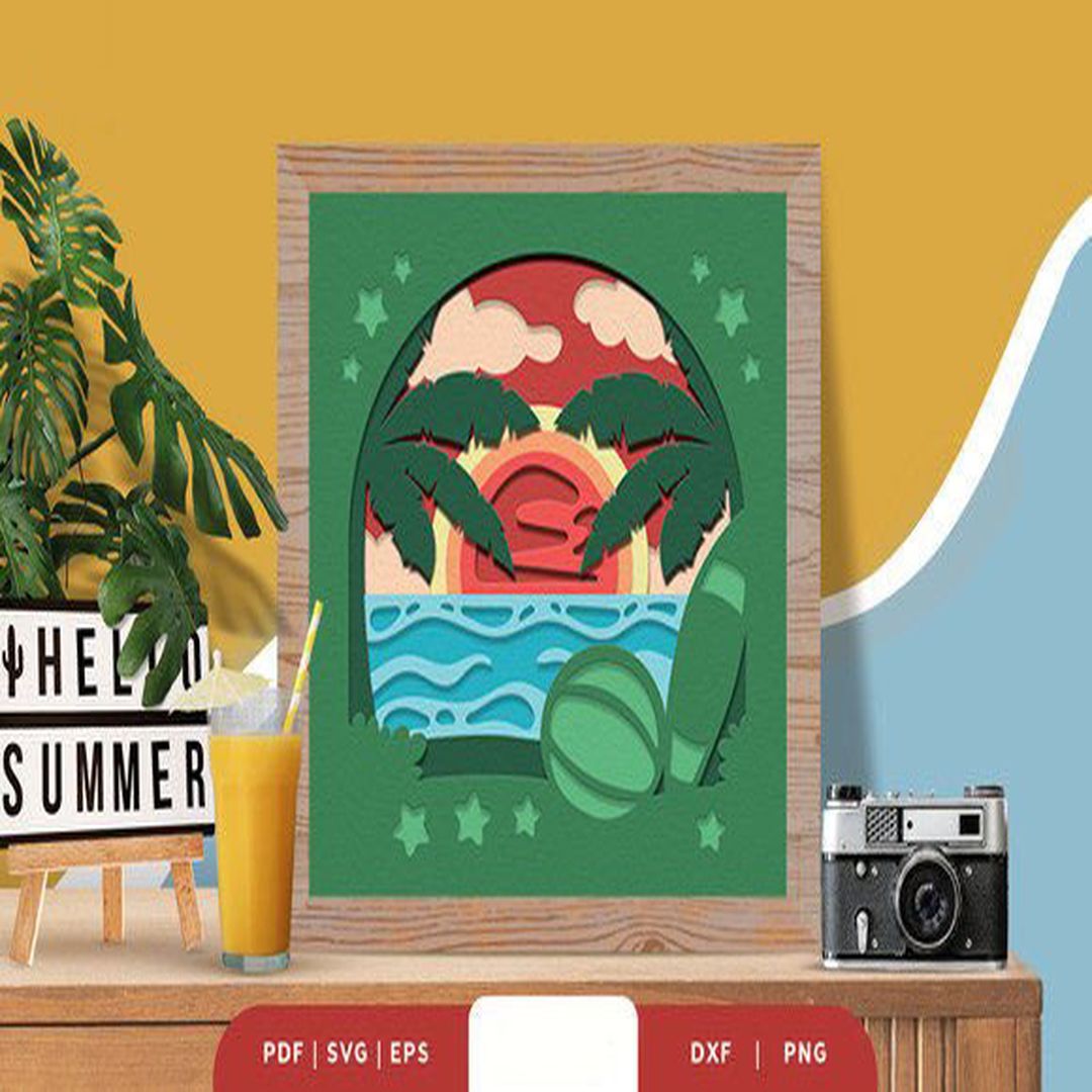 Summer Seaside 3D Shadow Box SVG, Shadow Box Template, Paper | Inspire ...
