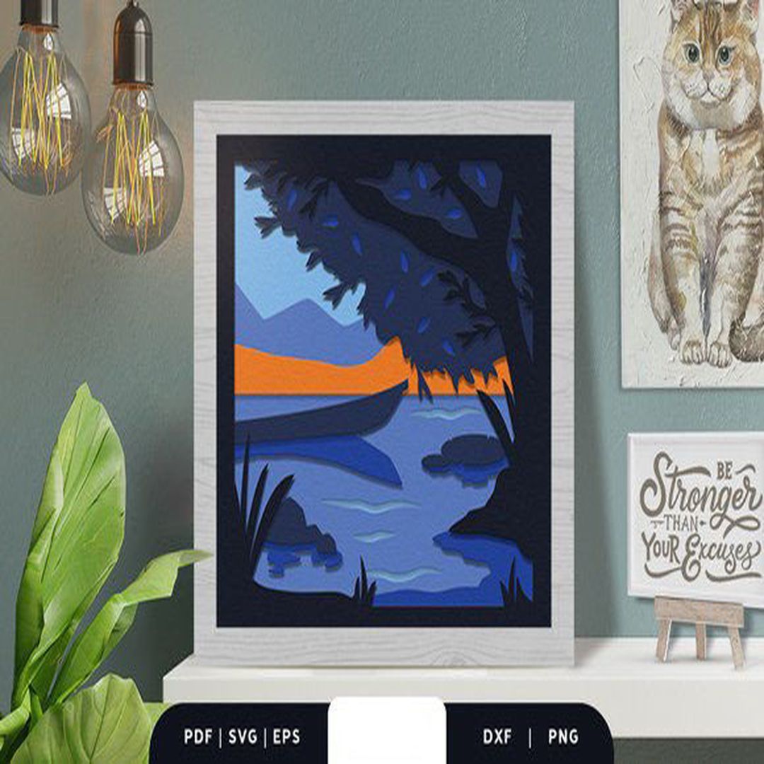 Wooden Boat on the Lake 3D Shadowbox SVG, Shadow Box Templat | Inspire ...