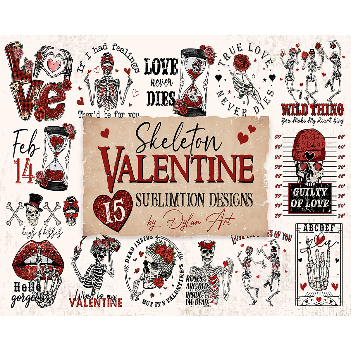 15 Designs Skeleton Valentine Sublimation PNG Bundle, Valent - Inspire ...