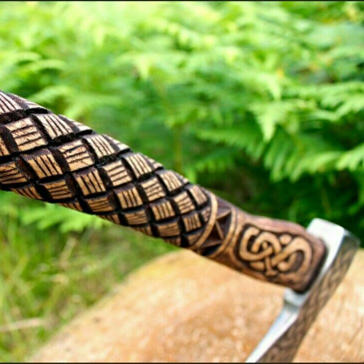 CUSTOM HANDMADE DAMASCUS STEEL VIKING AXE AMAZING CARVING HA - Inspire ...