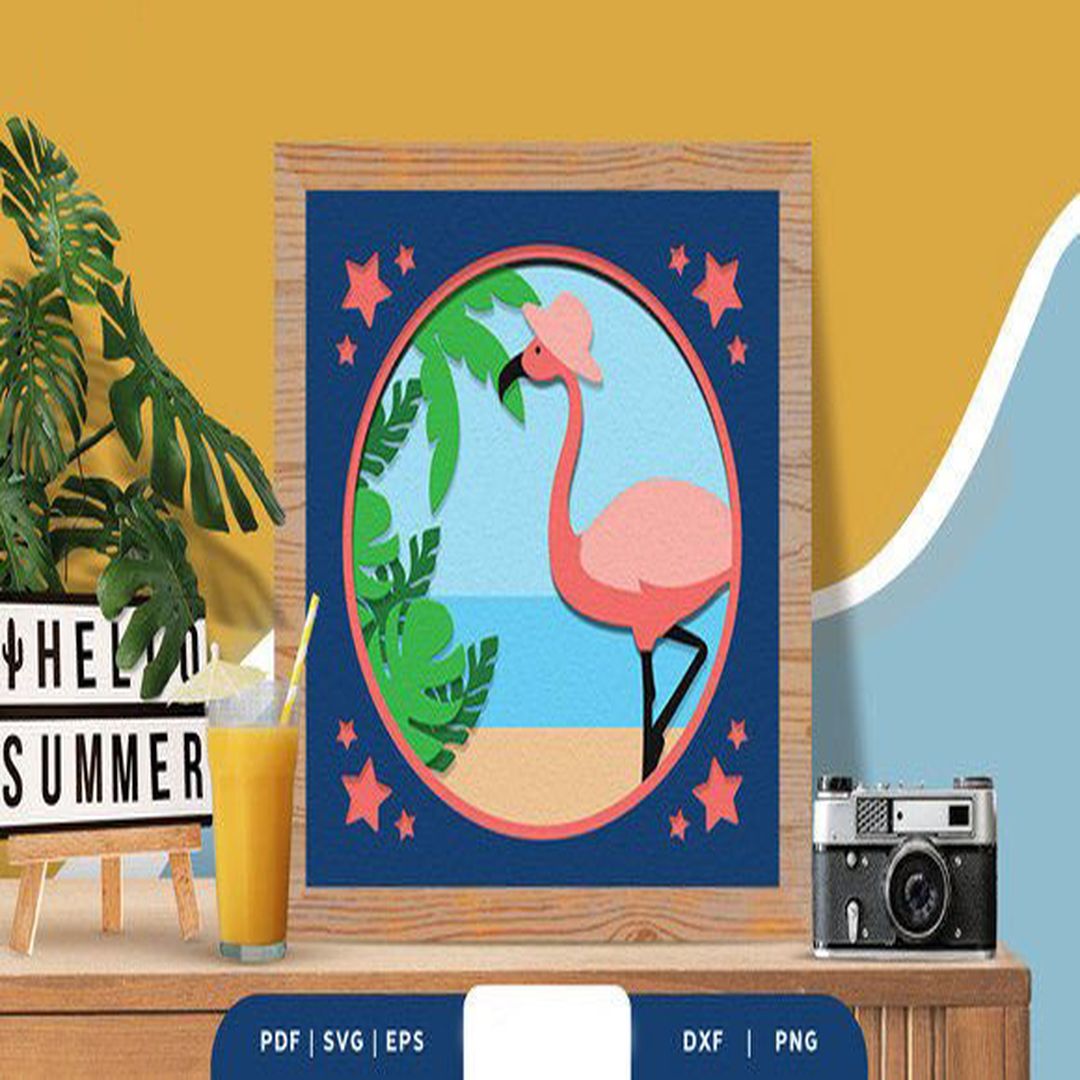 Lady Flamingo at the Beach Shadow Box, Shadow Box Template, | Inspire ...
