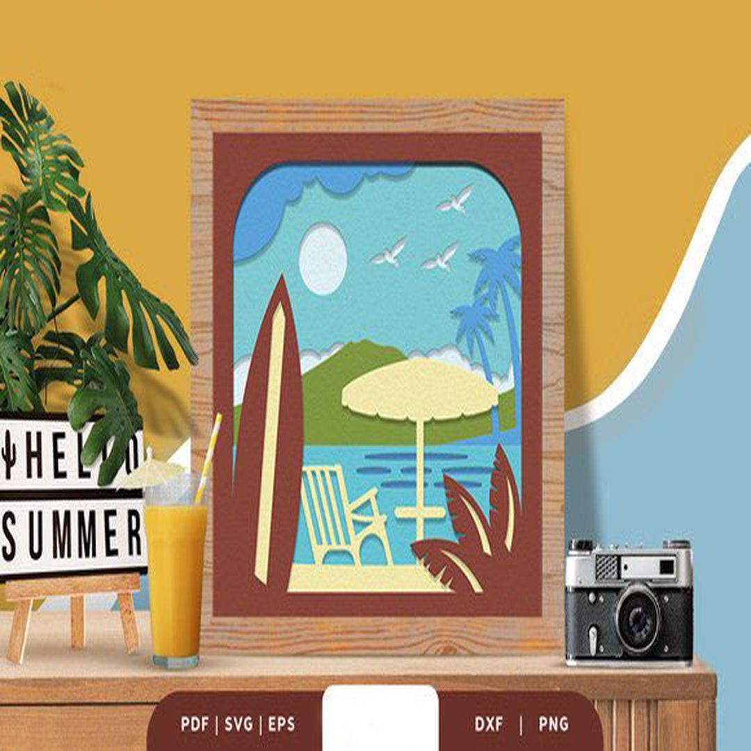 Beach View Shadow Box SVG,Shadow Box Template, Paper Cutting | Inspire ...