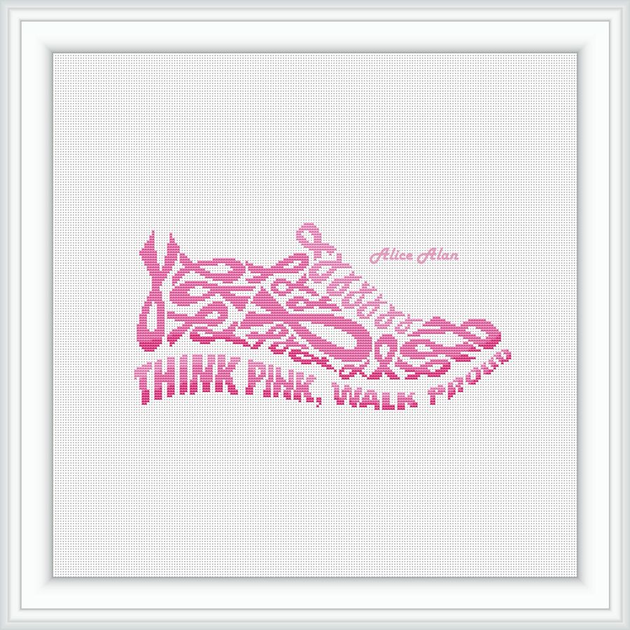Cross stitch pattern Pink ribbon Shoe silhouette ornament te | Inspire ...