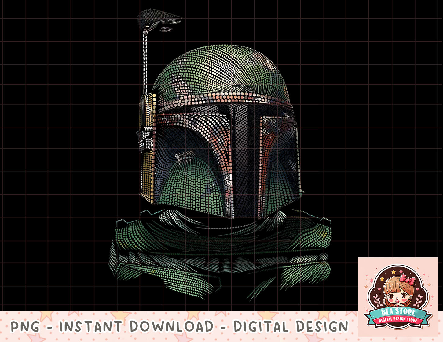 Star Wars Boba Fett Detailed Dotted Portrait png | Inspire Uplift