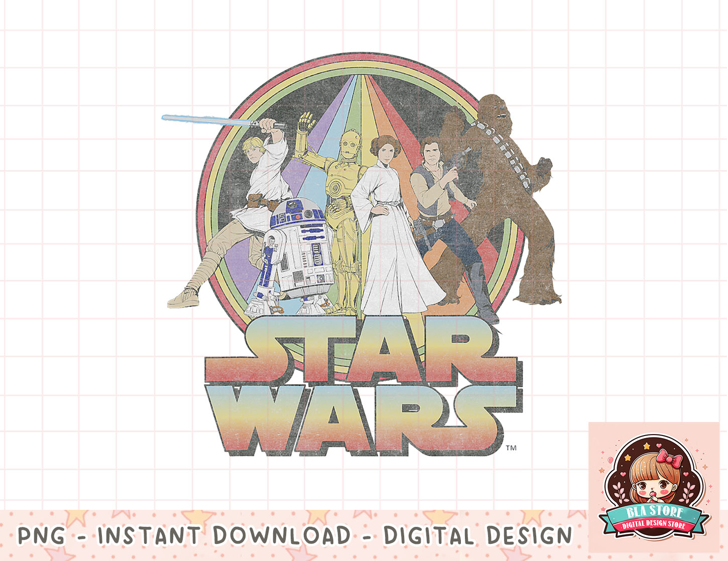 Star Wars Rainbow Group Shot Vintage Poster png | Inspire Uplift