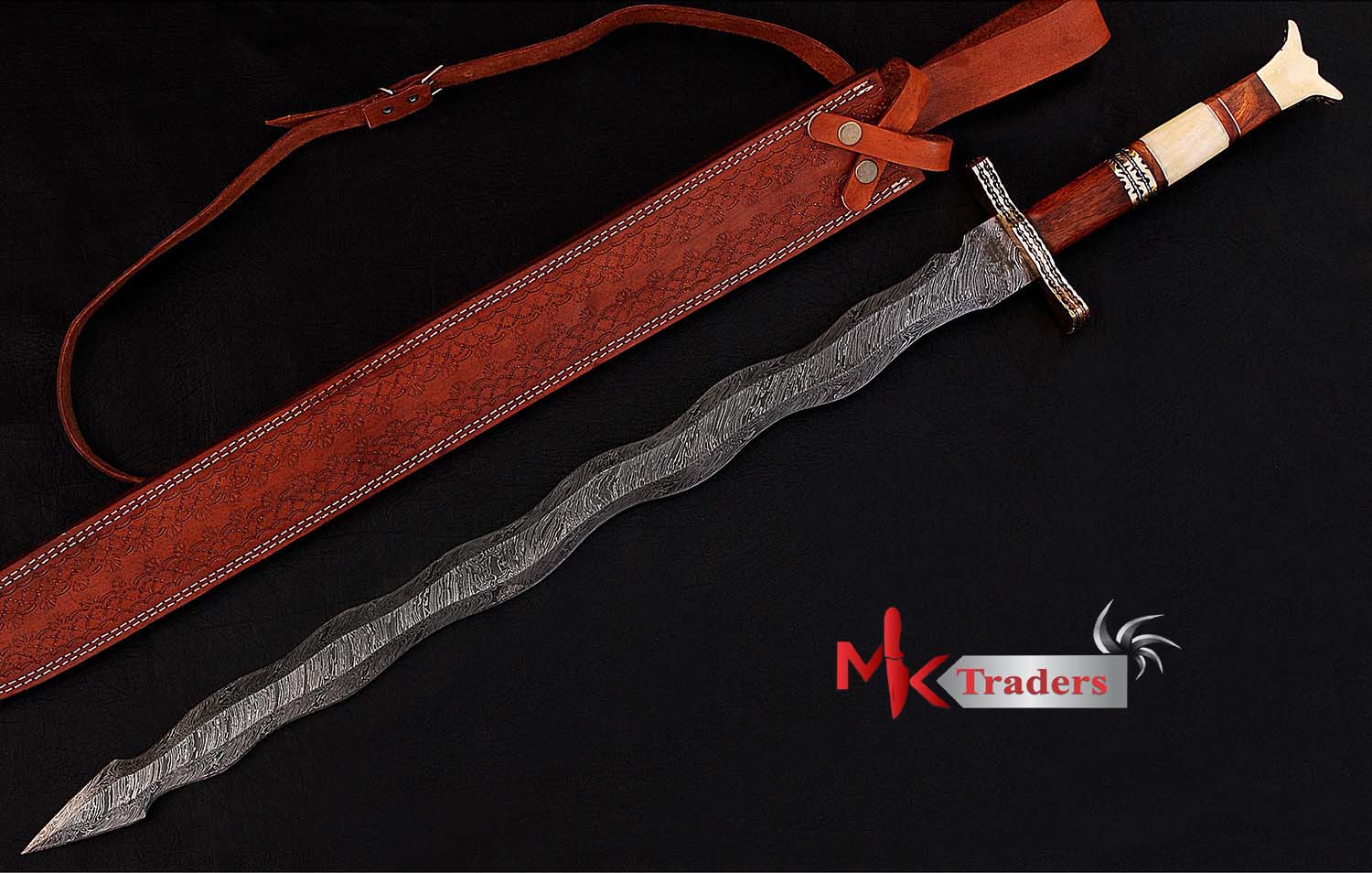 HANDMADE CUSTOM SWORDS DAMASCUS STEEL HUNTING SWORDS WITH LE | Inspire ...