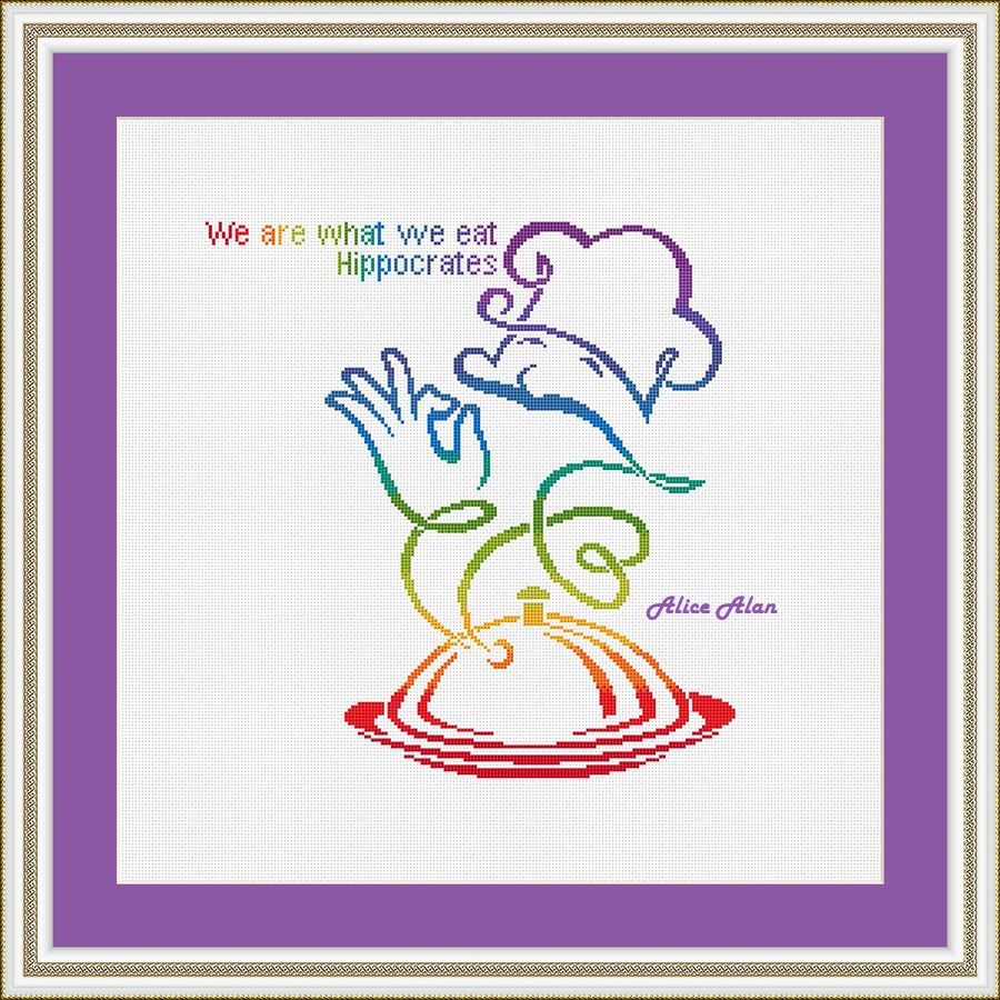 Cross stitch pattern Kitchen Chef cook silhouette rainbow - Inspire Uplift