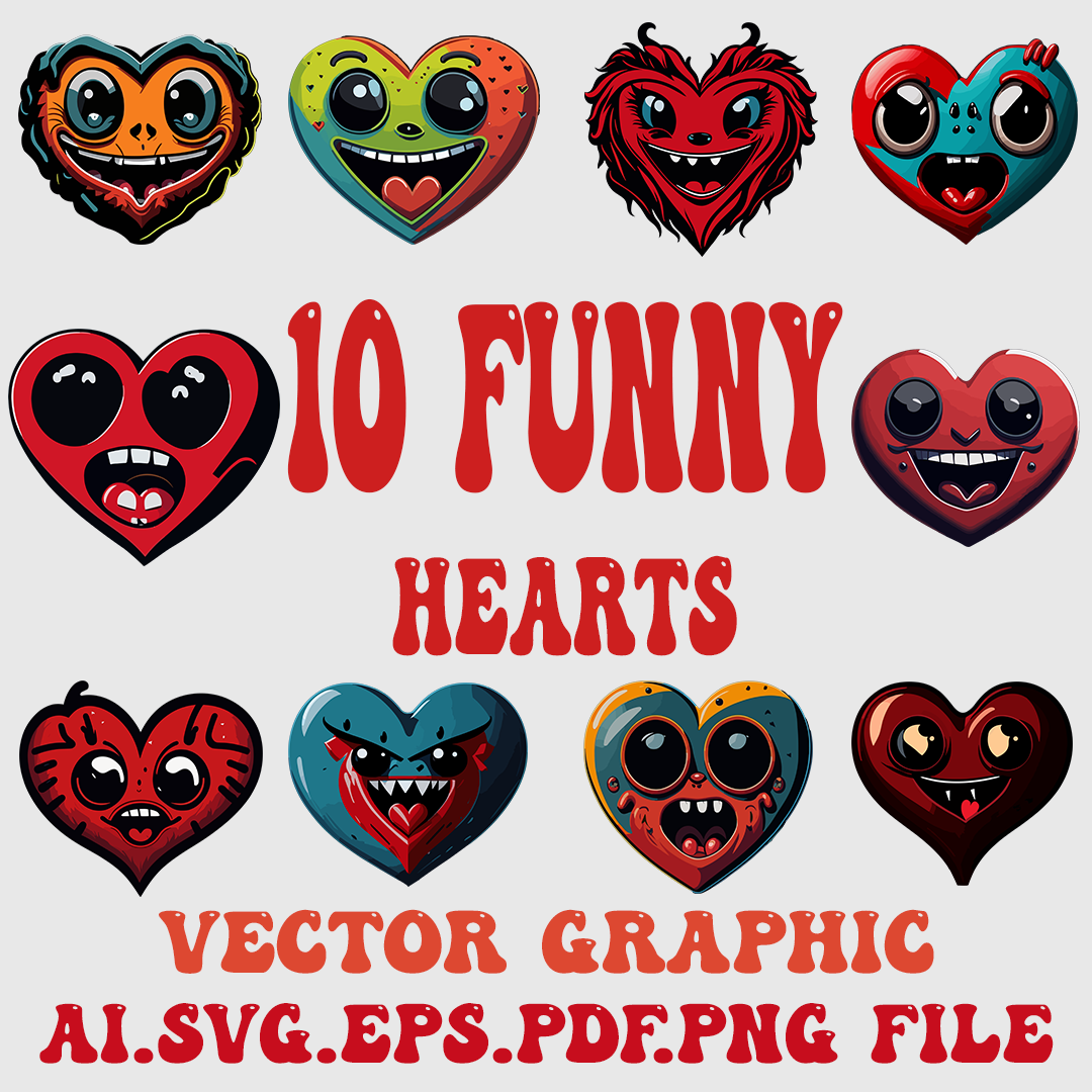 10 Funny Hearts Vector Graphic AI.SVG.EPS.PDF. PNG DOWNLOAD - Inspire ...
