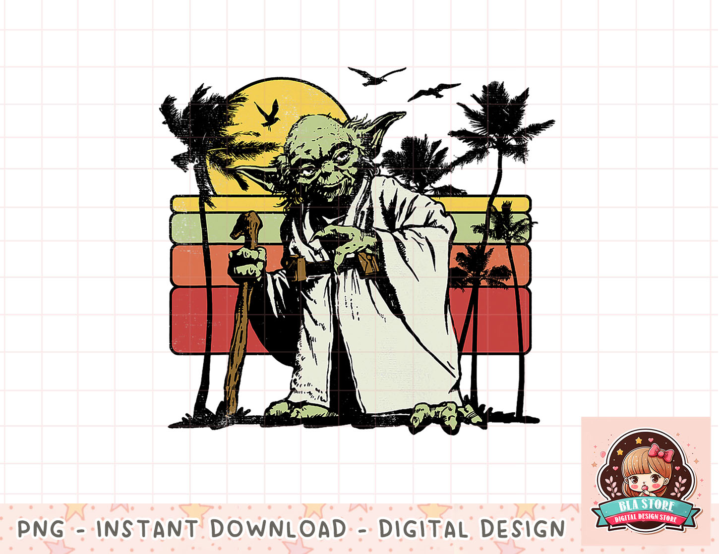 Star Wars Yoda Retro Striped Vintage Sunset Beach png | Inspire Uplift