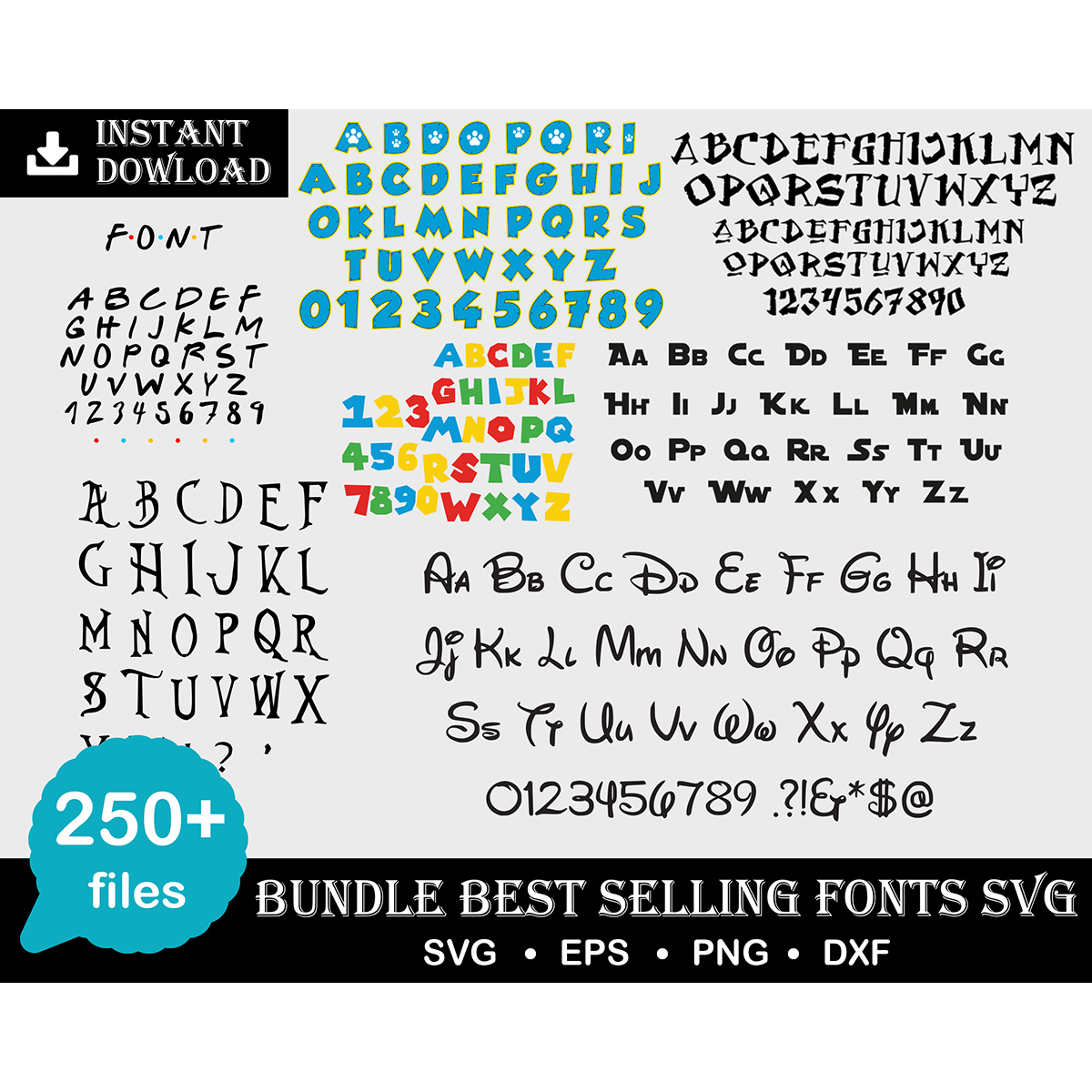 250 Best selling font svg bundle svg, eps, dxg, png digital | Inspire ...