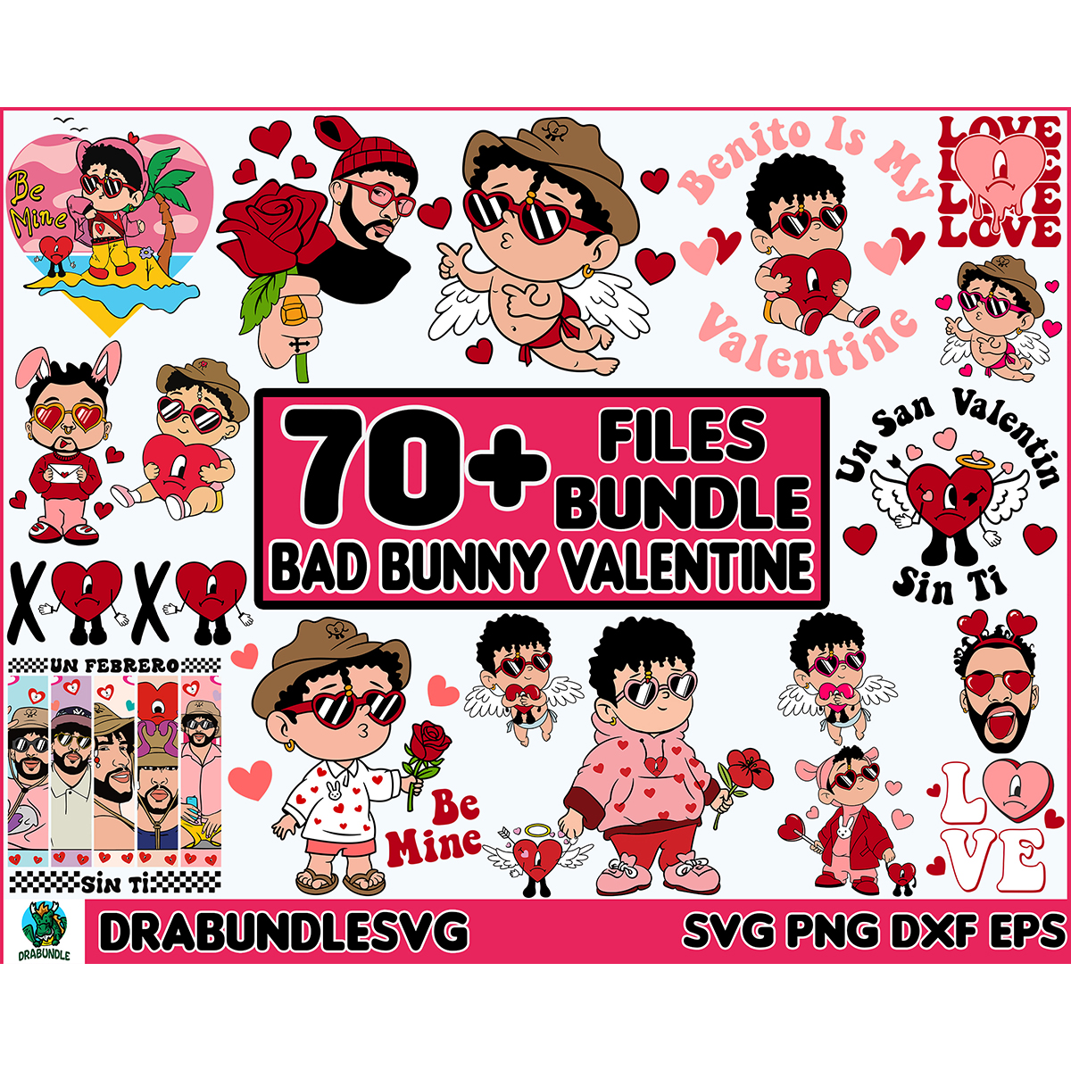 70 Valentine Bad Bunny SVG PNG Bundle, Bad Bunny Valentines - Inspire ...