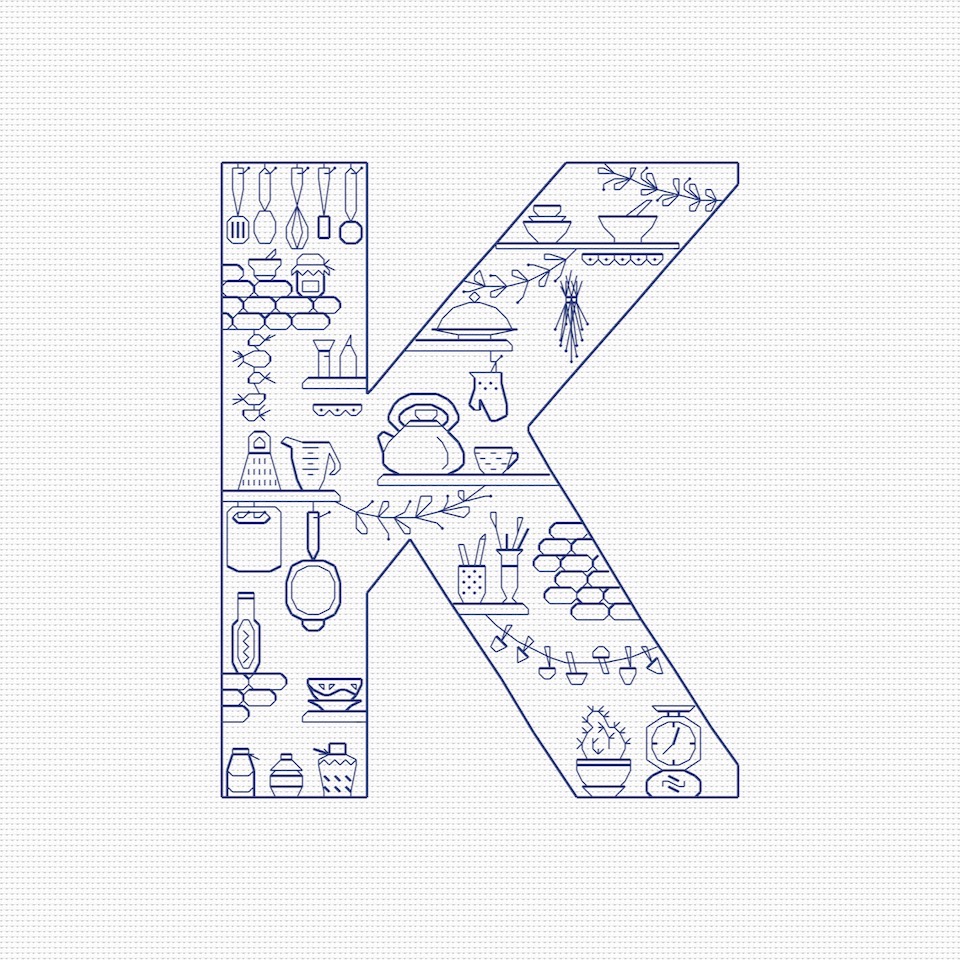 K - Kitchen embroidery pattern Letter K Minimal modern desig | Inspire ...