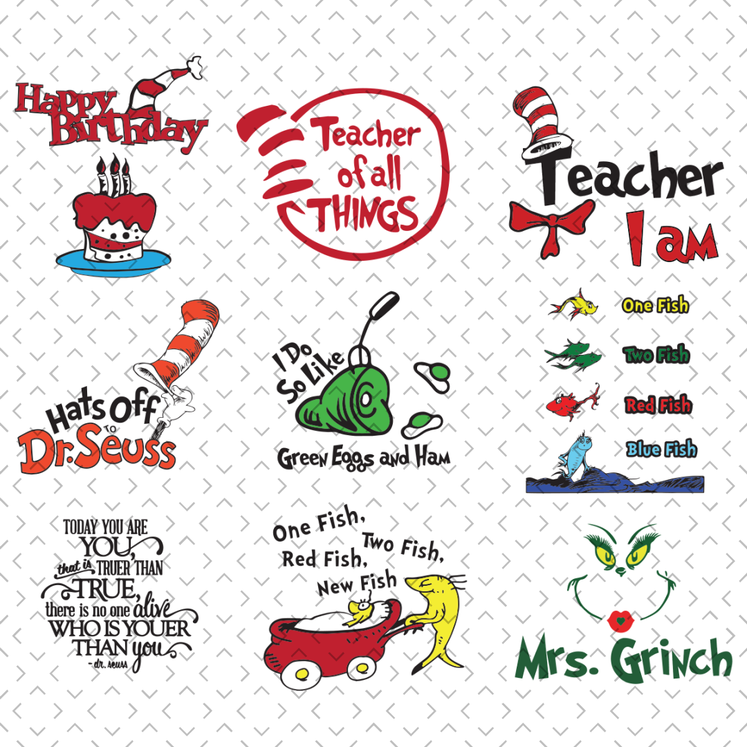 Dr Seuss Bundle Svg, Dr Seuss Svg, Dr Seuss Vector, Dr Seuss | Inspire ...