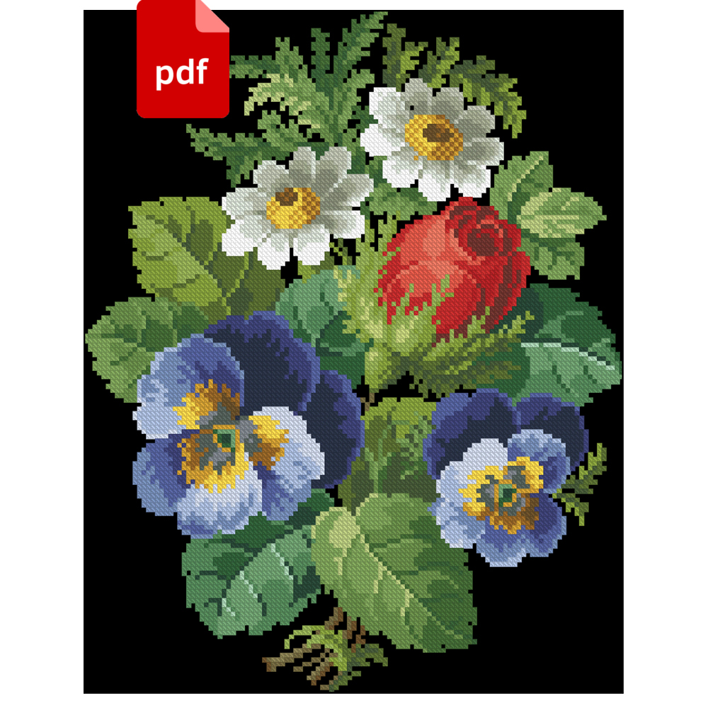 Vintage cross stitch pattern bunch of flowers roses retro ch | Inspire ...