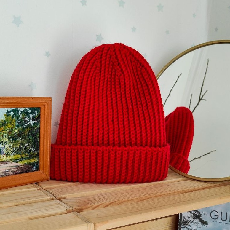 Crocheted red rib hat - Inspire Uplift