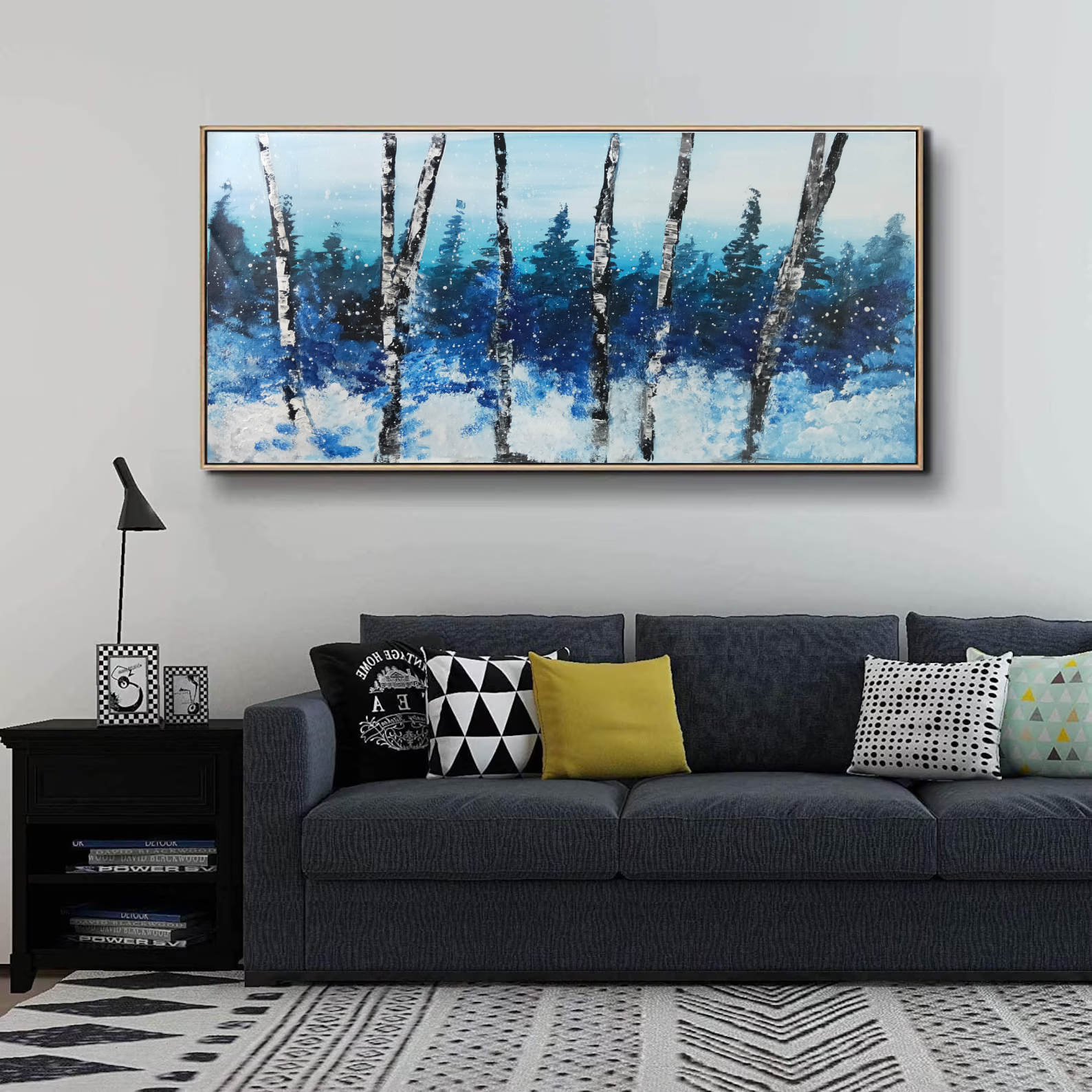 Misty Mountainside - Blue & White Large Wall Abstract Art - Inspire Uplift
