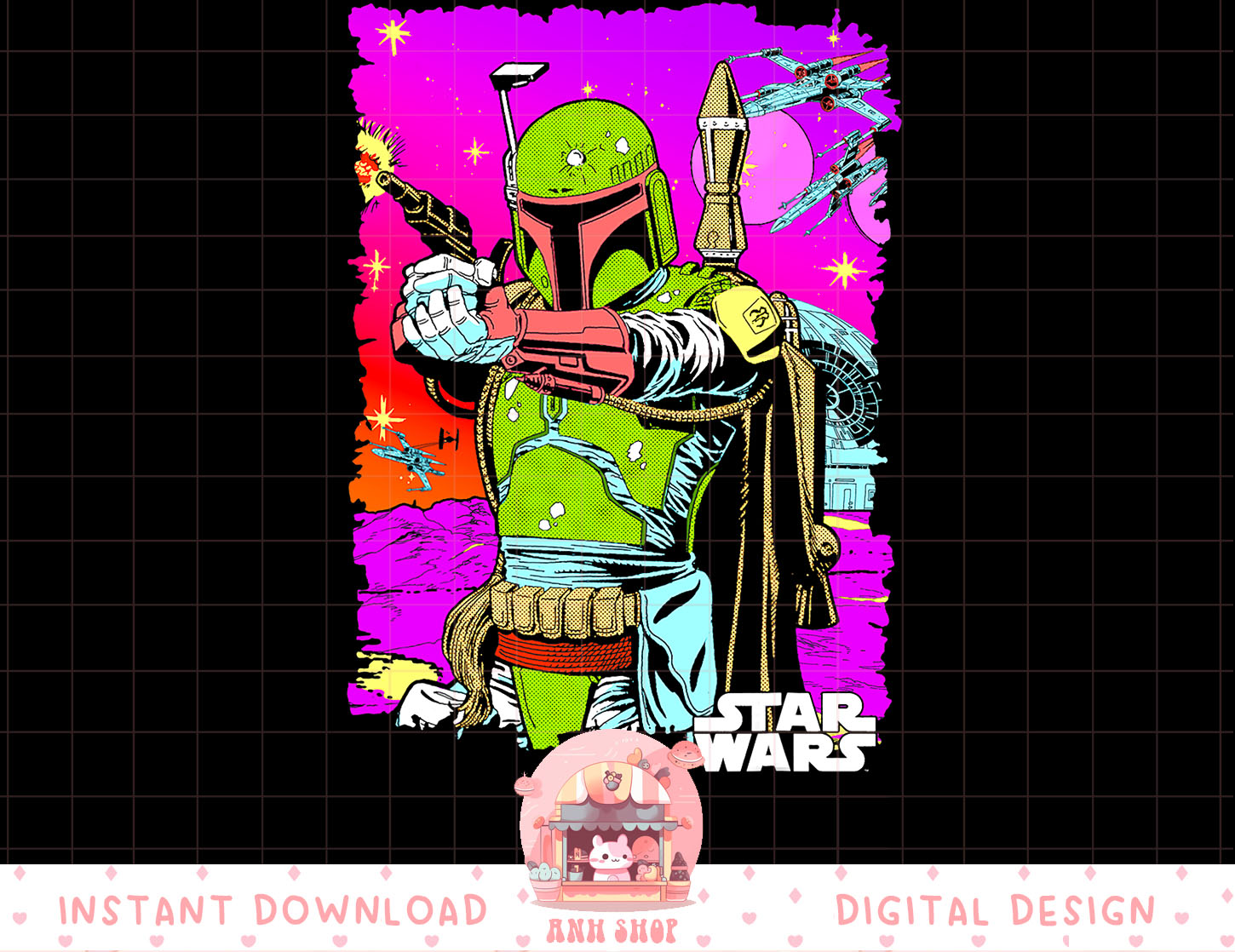 Star Wars Boba Fett Vibrant Neon Comic Cutout png | Inspire Uplift