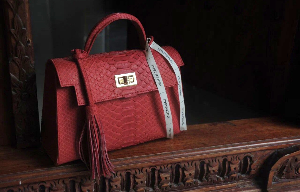 Top handle red classy IDA genuine python skin bag | exotic l - Inspire ...
